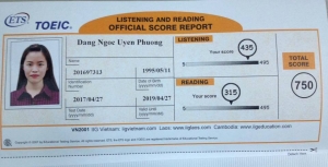 Chúc mừng Bạn Đặng Ngọc Uyên Phương TOEIC B11 đạt 750 TOEIC